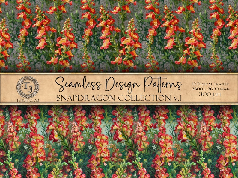 Snapdragon Digital Design Papers Seamless Flower Pattern Art Set ...