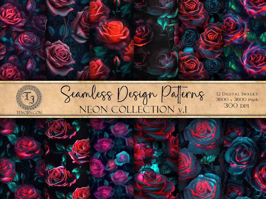 Neon Flower Design Pattern Seamless Image Set Fluorescent Variety ...