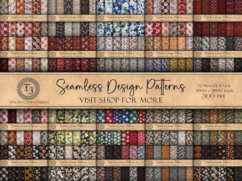 Snapdragon Digital Design Papers Seamless Flower Pattern Art Set ...