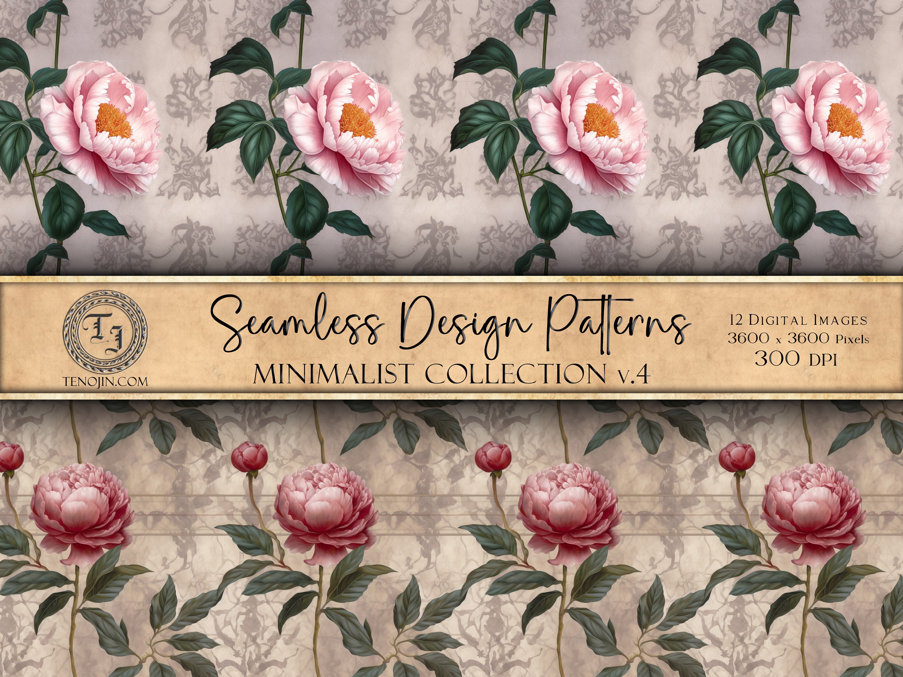 Minimalist Digital Design Paper Seamless Floral Pattern Set Flower ...
