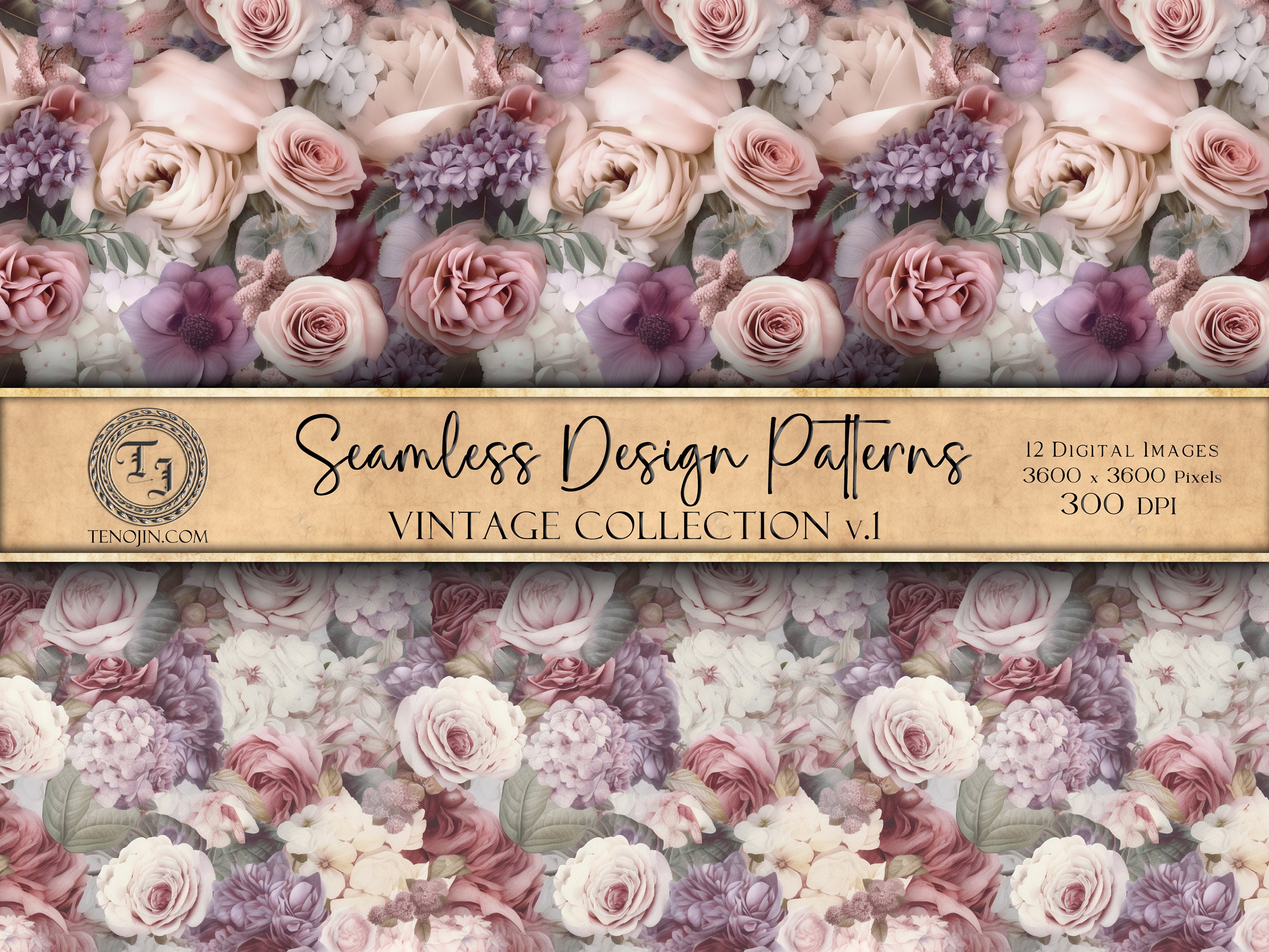Vintage Digital Design Paper Seamless Floral Pattern Set Flower ...