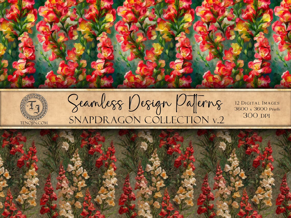 Snapdragon Digital Design Papers Seamless Flower Pattern Art Set ...