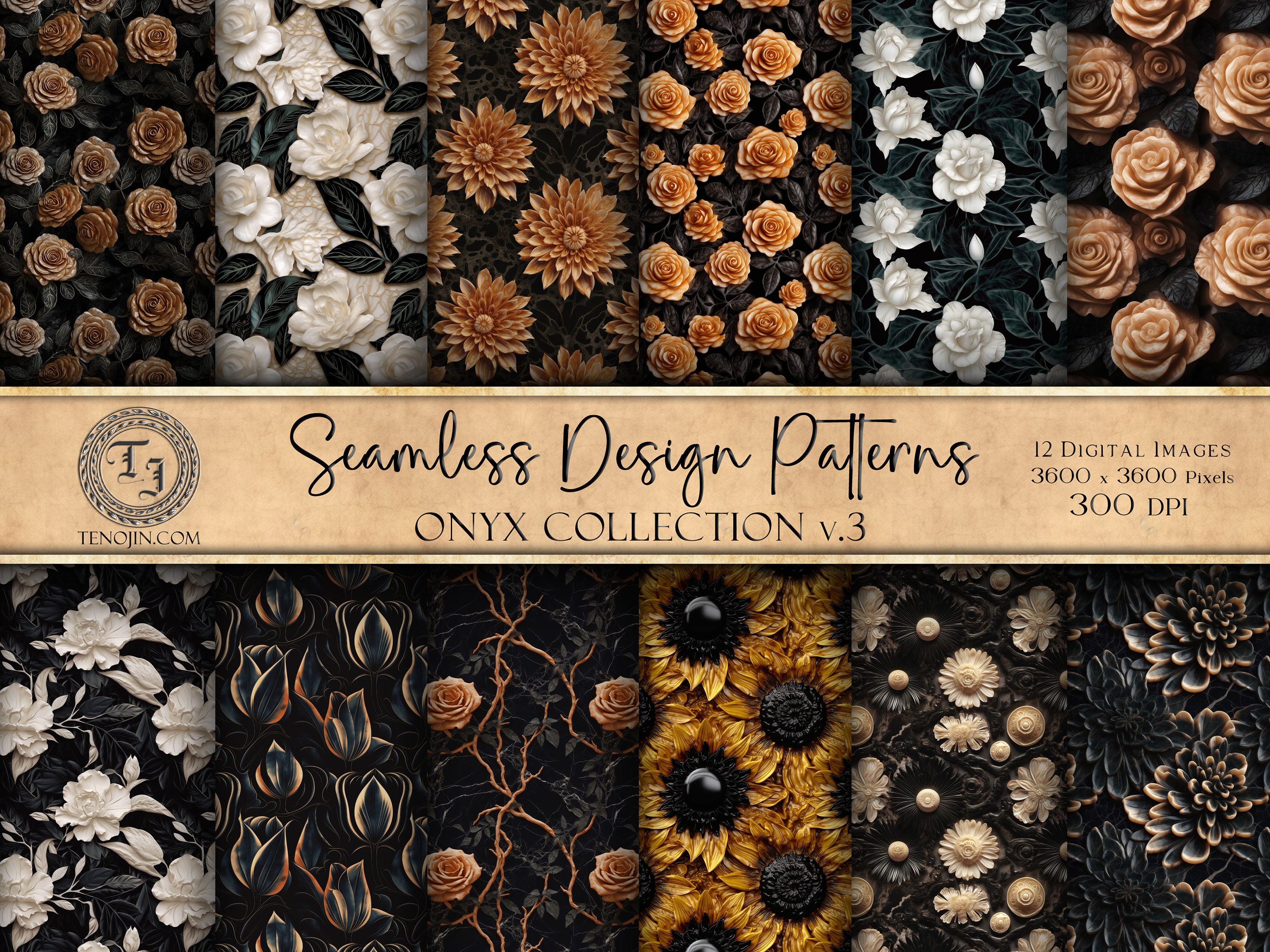 Onyx Digital Design Paper Seamless Pattern Set Floral Design Collection ...