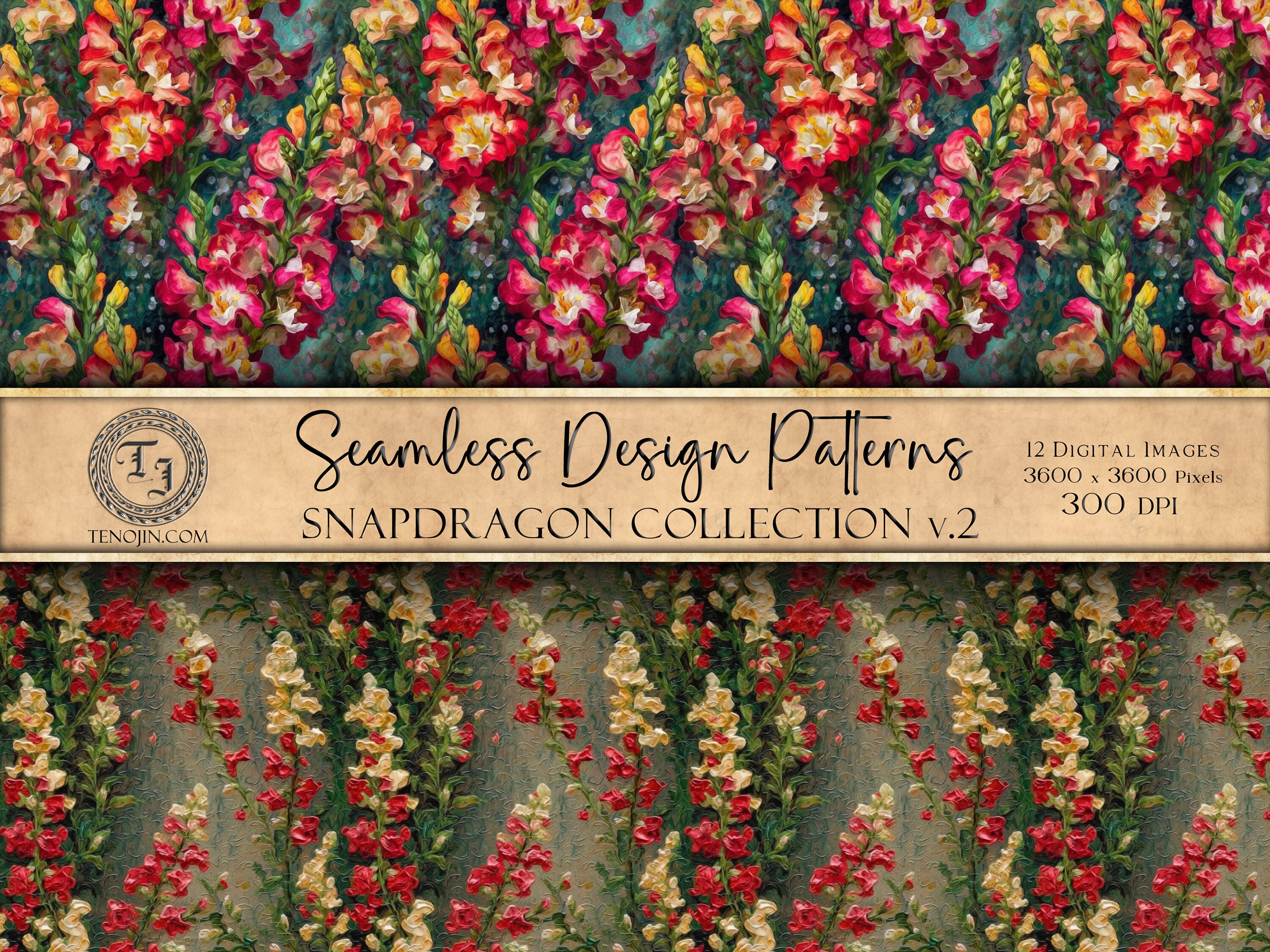 Snapdragon Digital Design Papers Seamless Flower Pattern Art Set ...