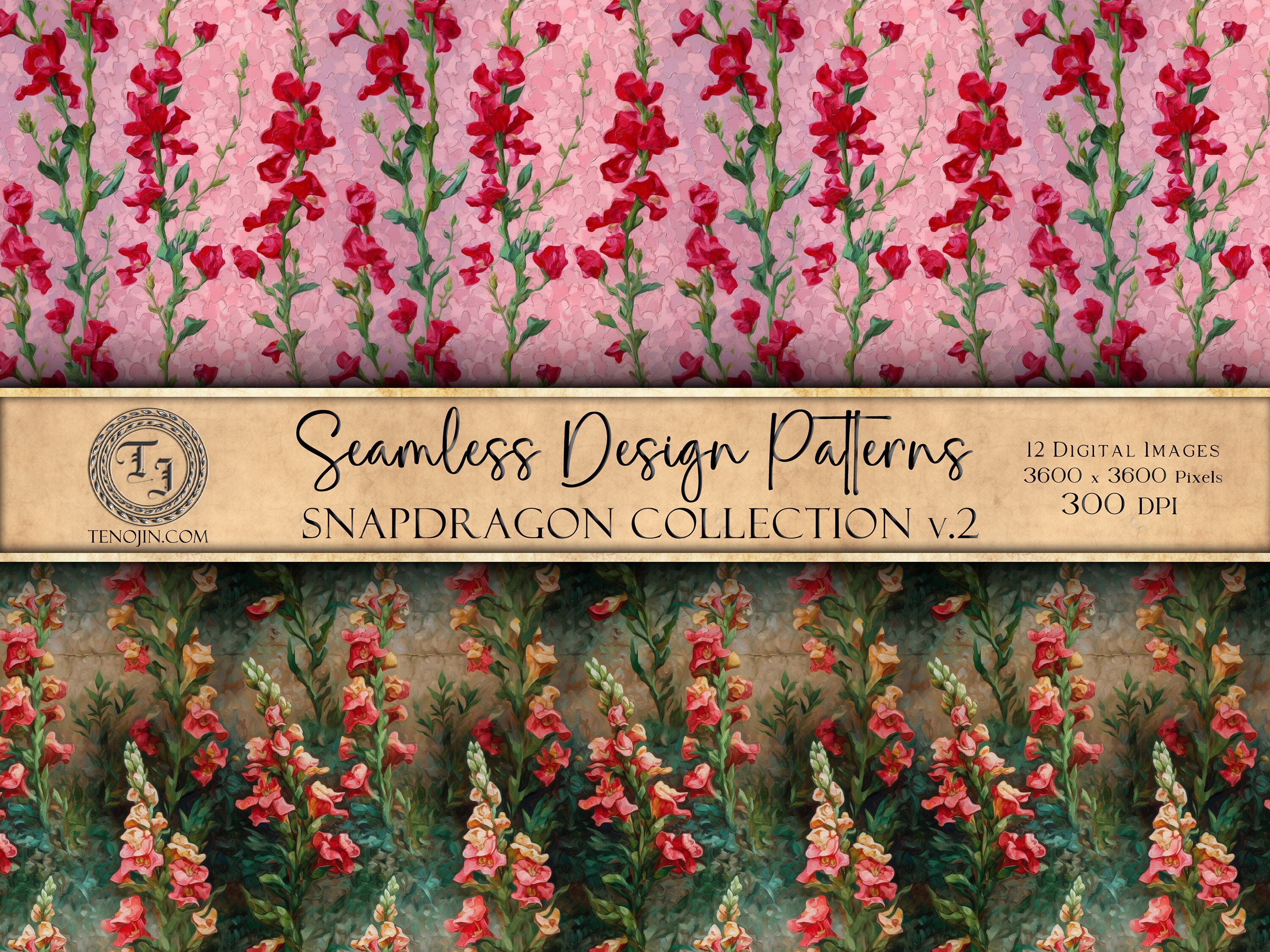Snapdragon Digital Design Papers Seamless Flower Pattern Art Set ...