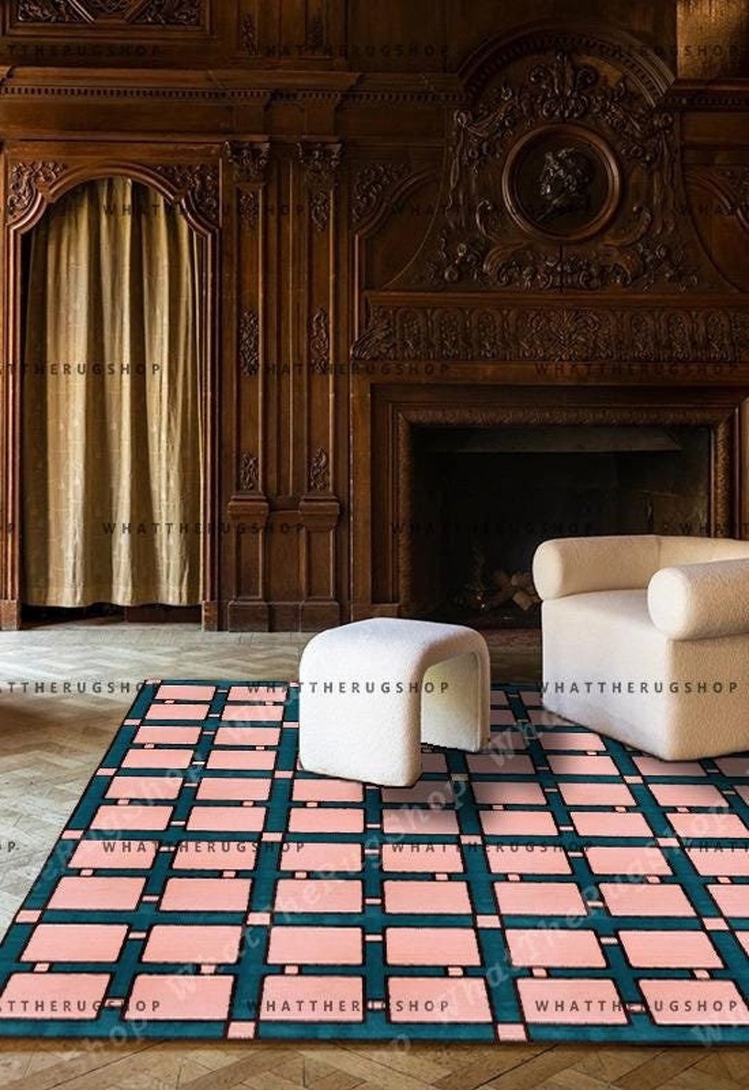 Hand Tufted Soft Pink and Blue Area Rug for Living Dining Bedroom ...