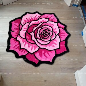 Pink Rose Rug, Hand Tufted Rose Design Pink Color Rug for Kids Girls ...
