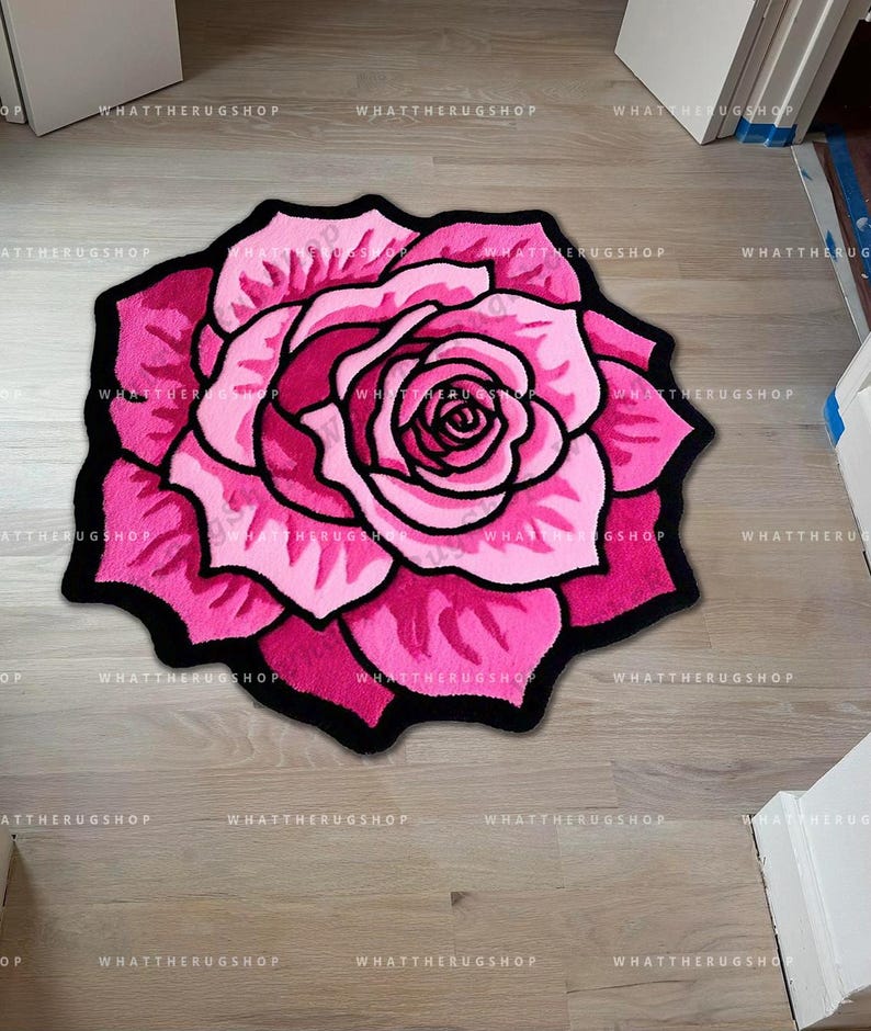Pink Rose Rug, Hand Tufted Rose Design Pink Color Rug for Kids Girls ...