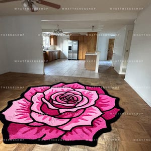 Pink Rose Rug, Hand Tufted Rose Design Pink Color Rug for Kids Girls ...