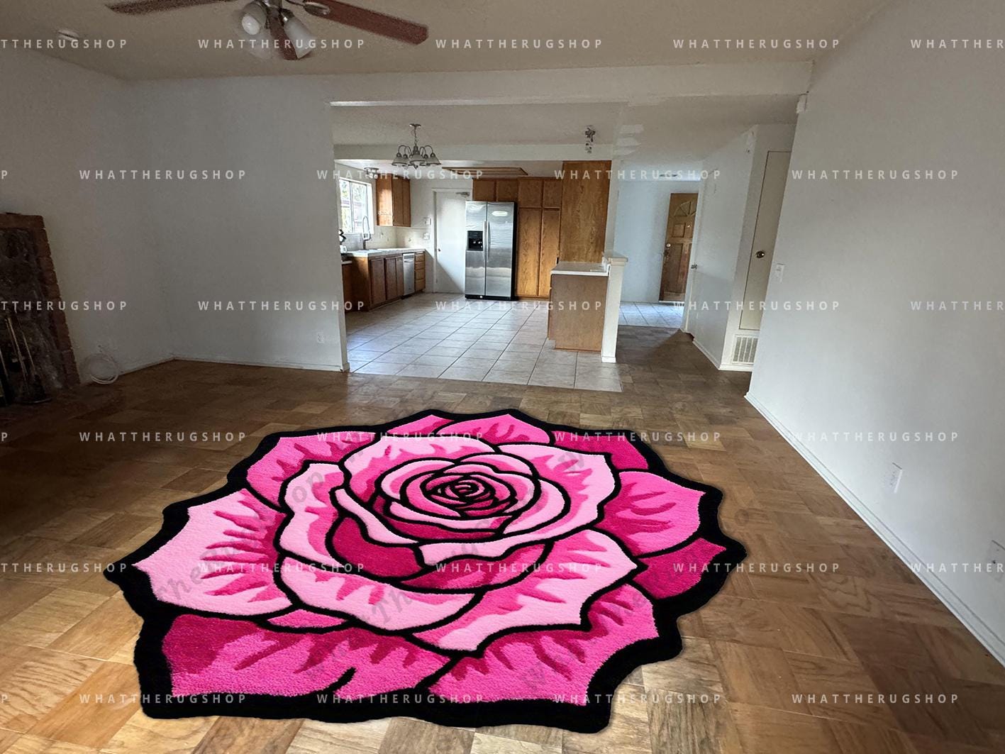 Pink Rose Rug, Hand Tufted Rose Design Pink Color Rug for Kids Girls ...
