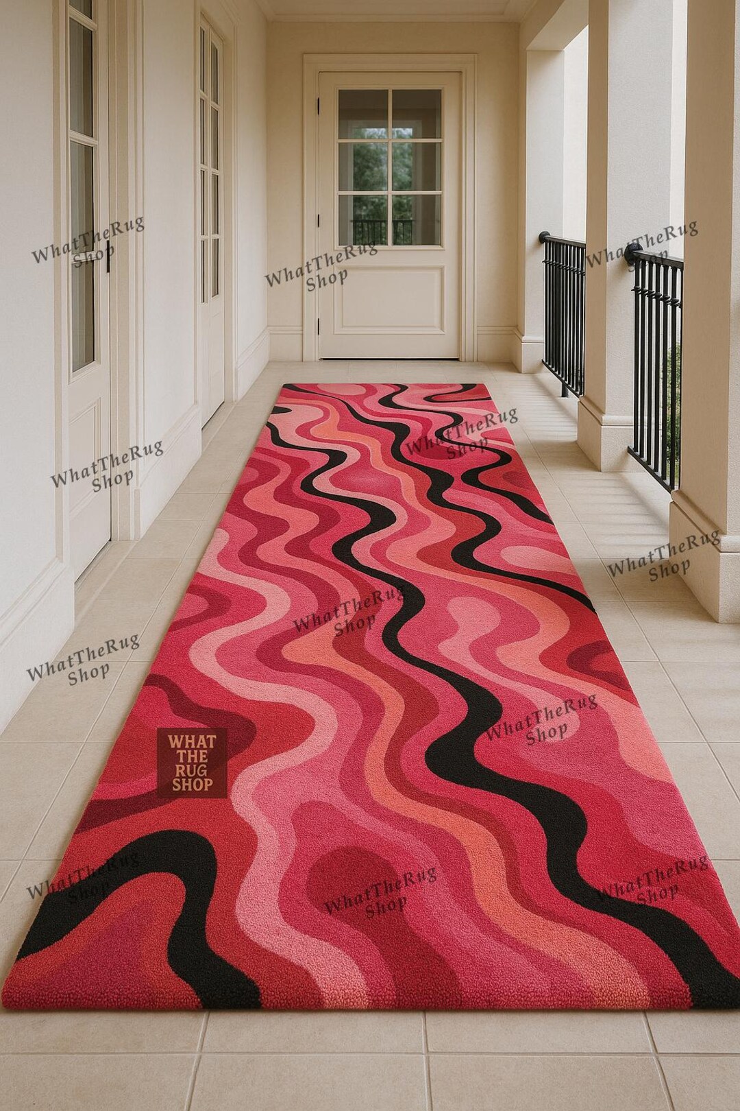 Hand Tufted Wavy Runner Rug - Pink Abstract Wool Hallway Carpet ...