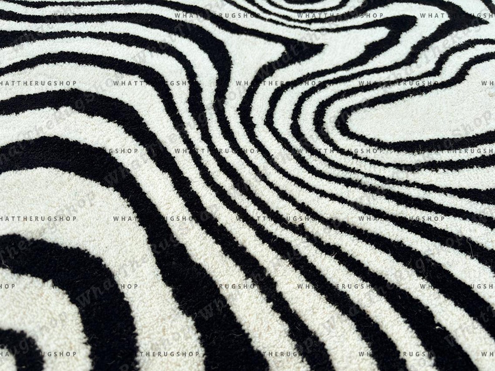 Black and White Irregular Shape Hand Tufted Area Rug for Living Dining ...