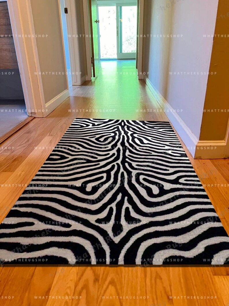 Zebra Design Black and White Hand Tufted Area Rug for Living Dining ...