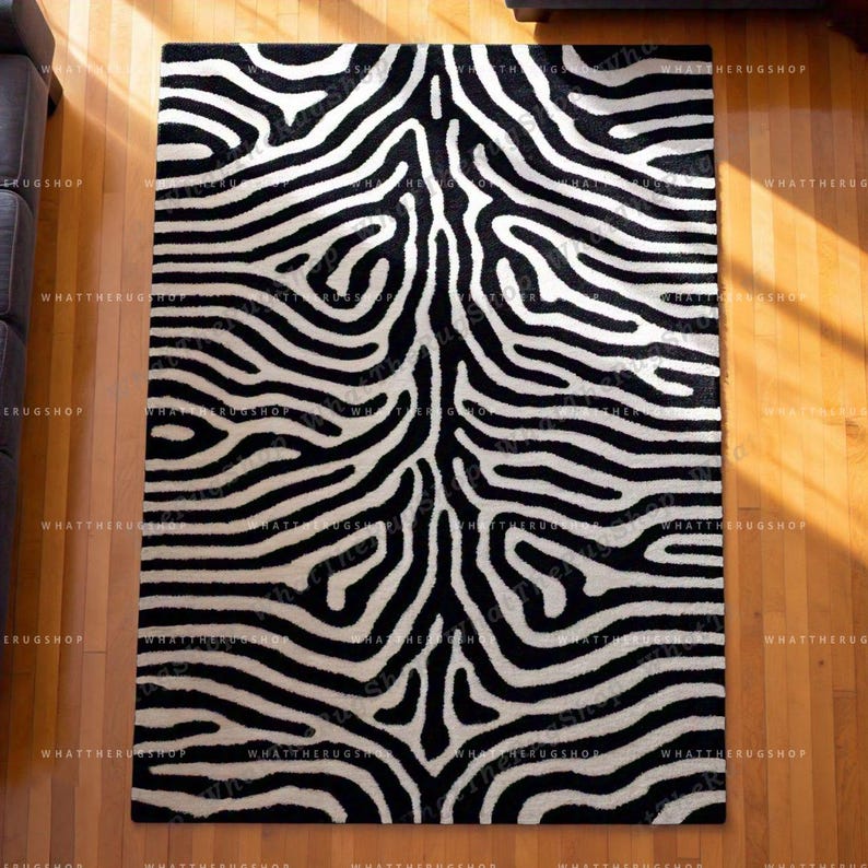 Zebra Design Black and White Hand Tufted Area Rug for Living Dining ...