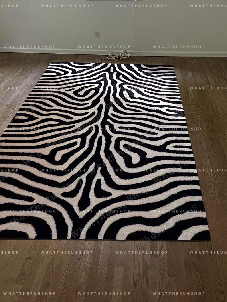 Zebra Design Black and White Hand Tufted Area Rug for Living Dining ...
