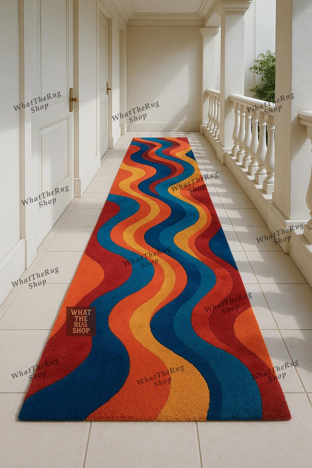 Vibrant Wavy Runner Rug, Retro 70s Groovy Abstract Hallway Carpet, Mid ...