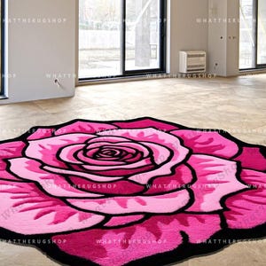 Pink Rose Rug, Hand Tufted Rose Design Pink Color Rug for Kids Girls ...