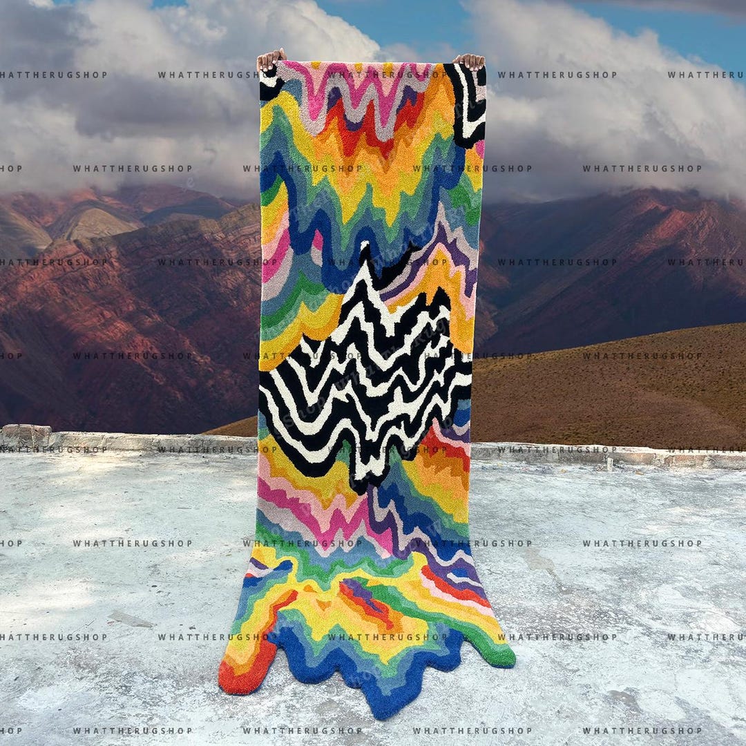Melting Psychedelic Runner Tufted Rug Wool Handmade 2.5x9 Ft Colorful ...