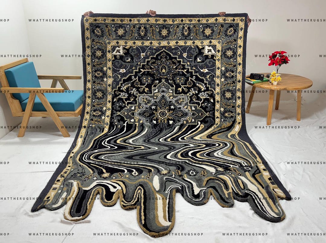 Melting Black Hand Tufted Area Rug for Living Dining Bedroom Kids, High ...
