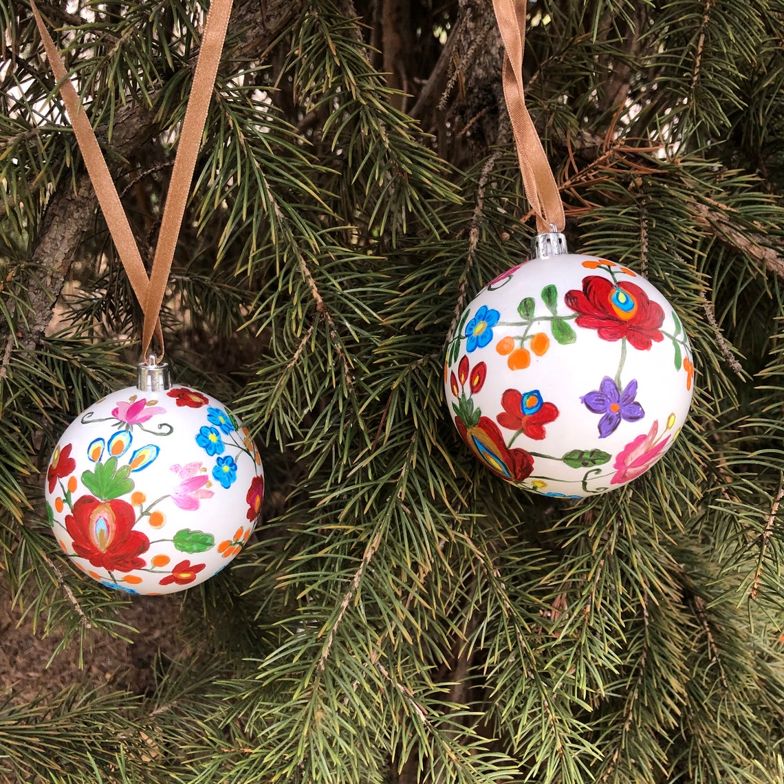 Christmas Baubles With Floral Folk Design, Authentic Hungarian Matyo - Etsy