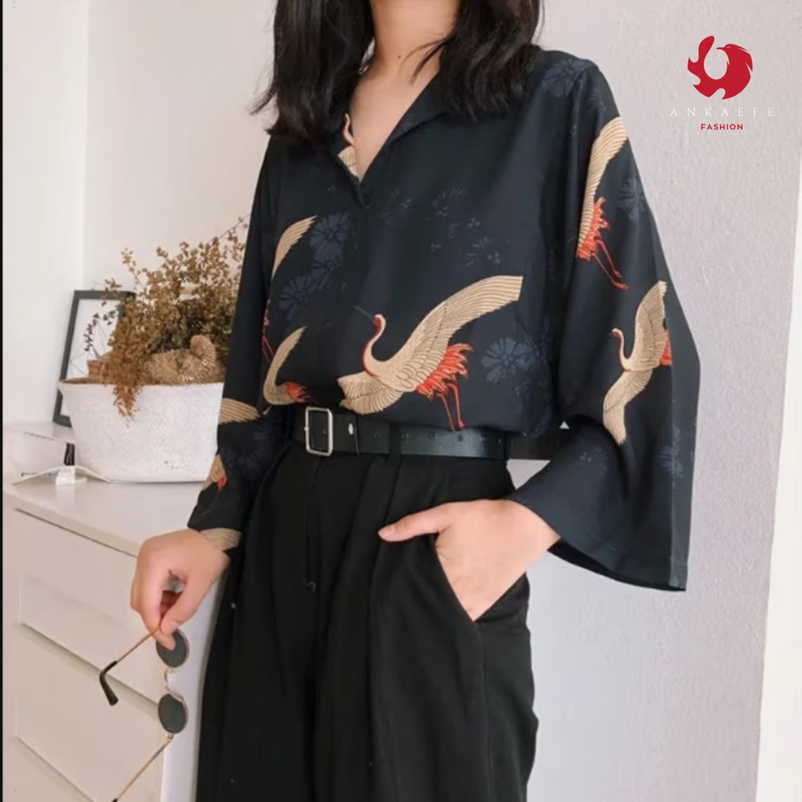 Vintage Kimono Style Japanese Cranes Classical Art Front and - Etsy