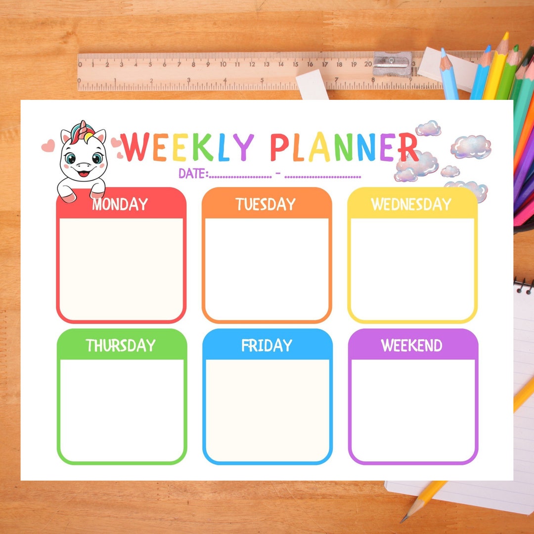 Weekly Planner With Unicorn, Printable Planner for Kids - Etsy