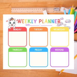 Weekly Planner With Unicorn, Printable Planner for Kids - Etsy