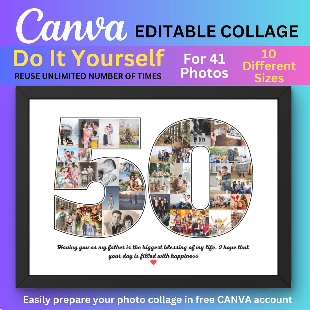 Editable 50th Birthday Photo Collage Template - Etsy