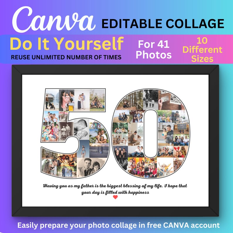 Editable 50th Birthday Photo Collage Template - Etsy