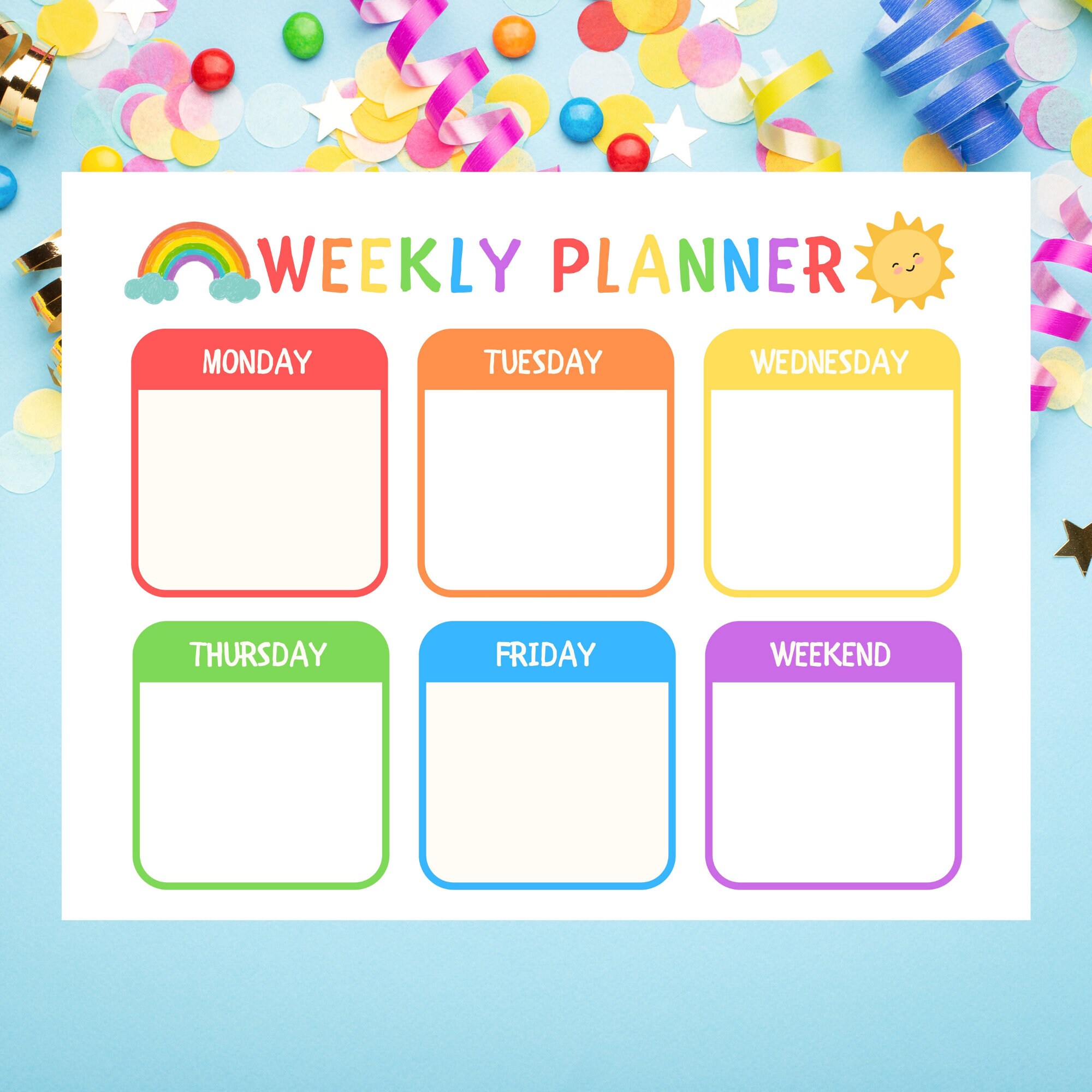Kids Weekly Planner, Rainbow Weekly Planner, Kids Schedule, Printable ...