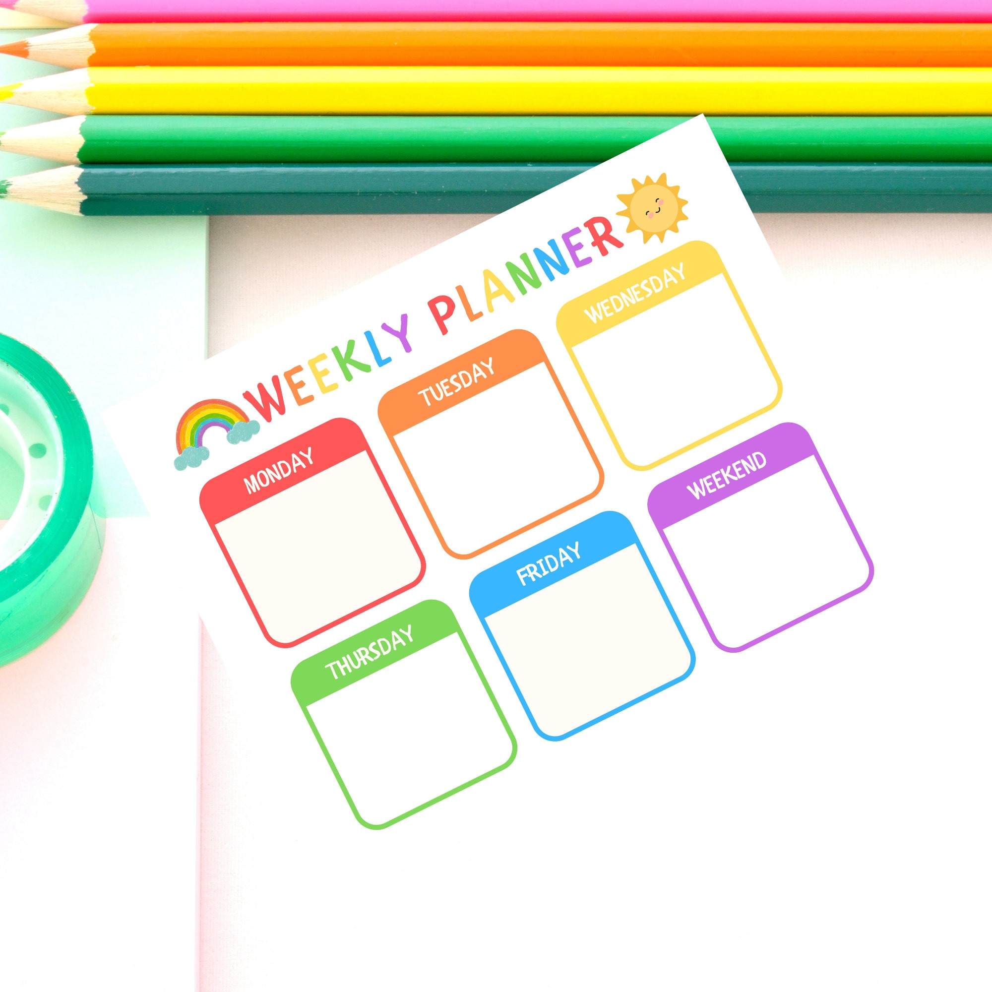 Kids Weekly Planner, Rainbow Weekly Planner, Kids Schedule, Printable ...