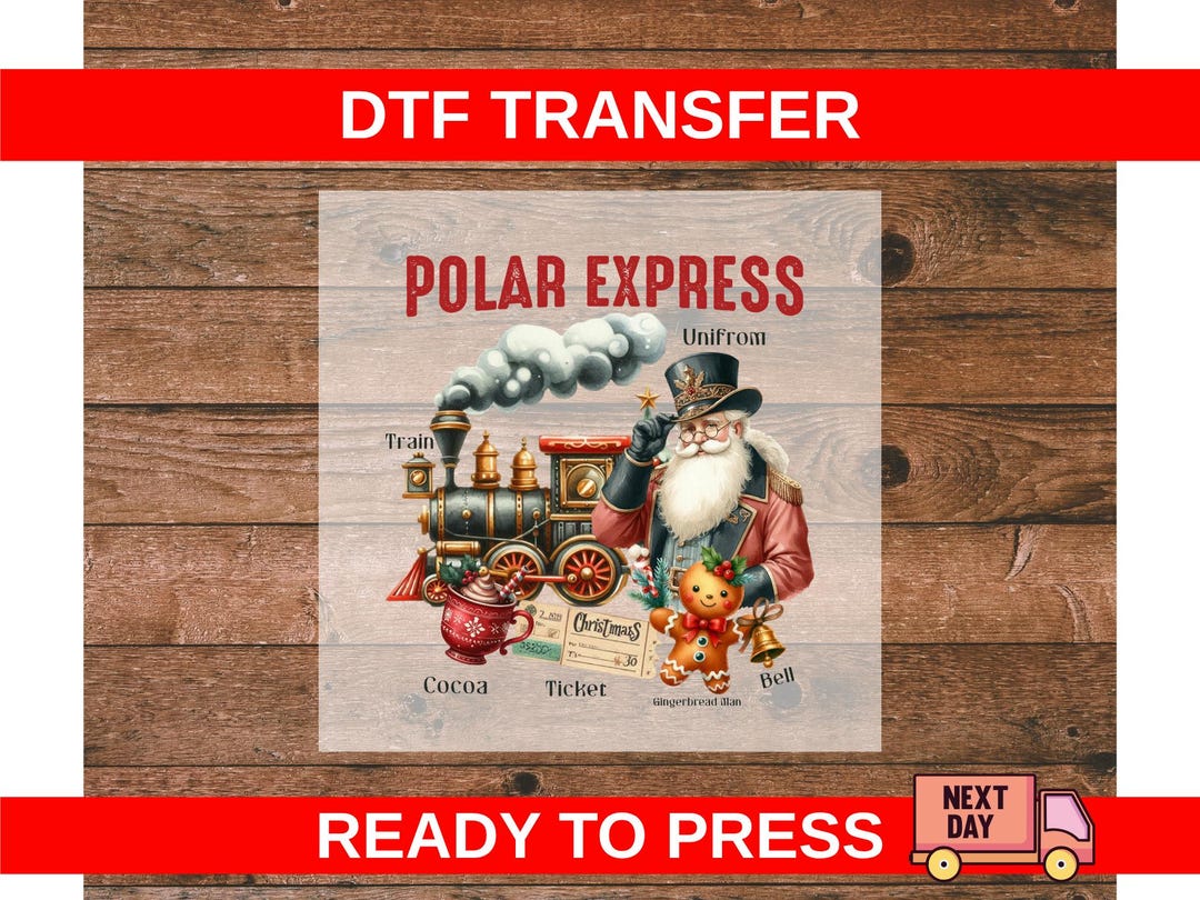Polar Express Retro Christmas DTF Transfer | Vintage Santa Train Design ...