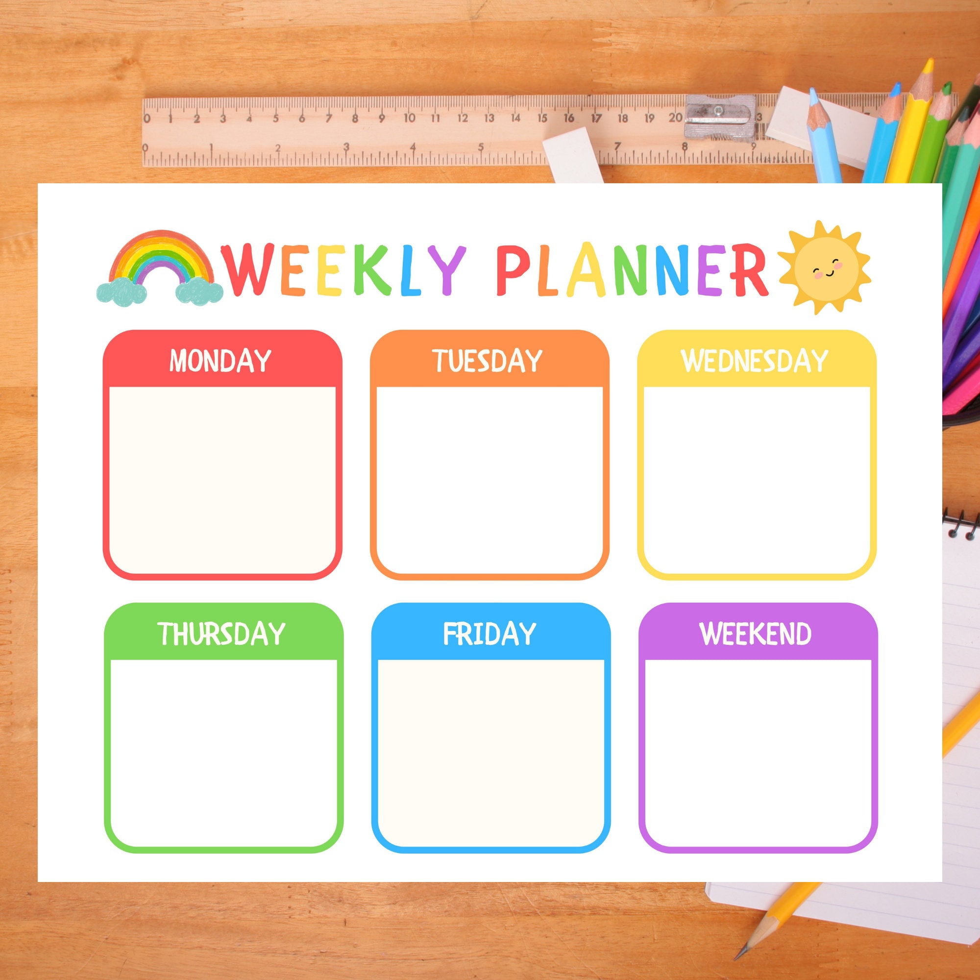 Kids Weekly Planner, Rainbow Weekly Planner, Kids Schedule, Printable ...