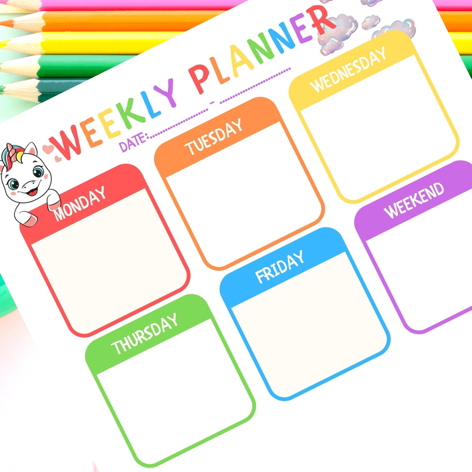 Weekly Planner With Unicorn, Printable Planner for Kids - Etsy