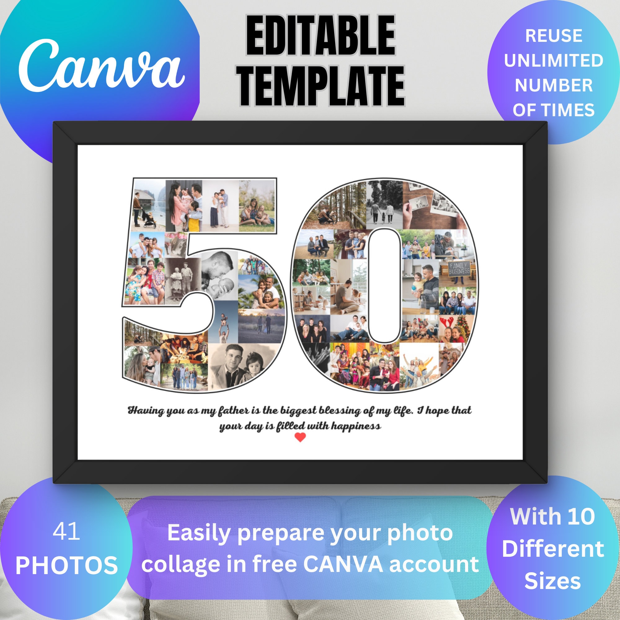 50th Birthday Photo Collage Template Editable Template - Etsy
