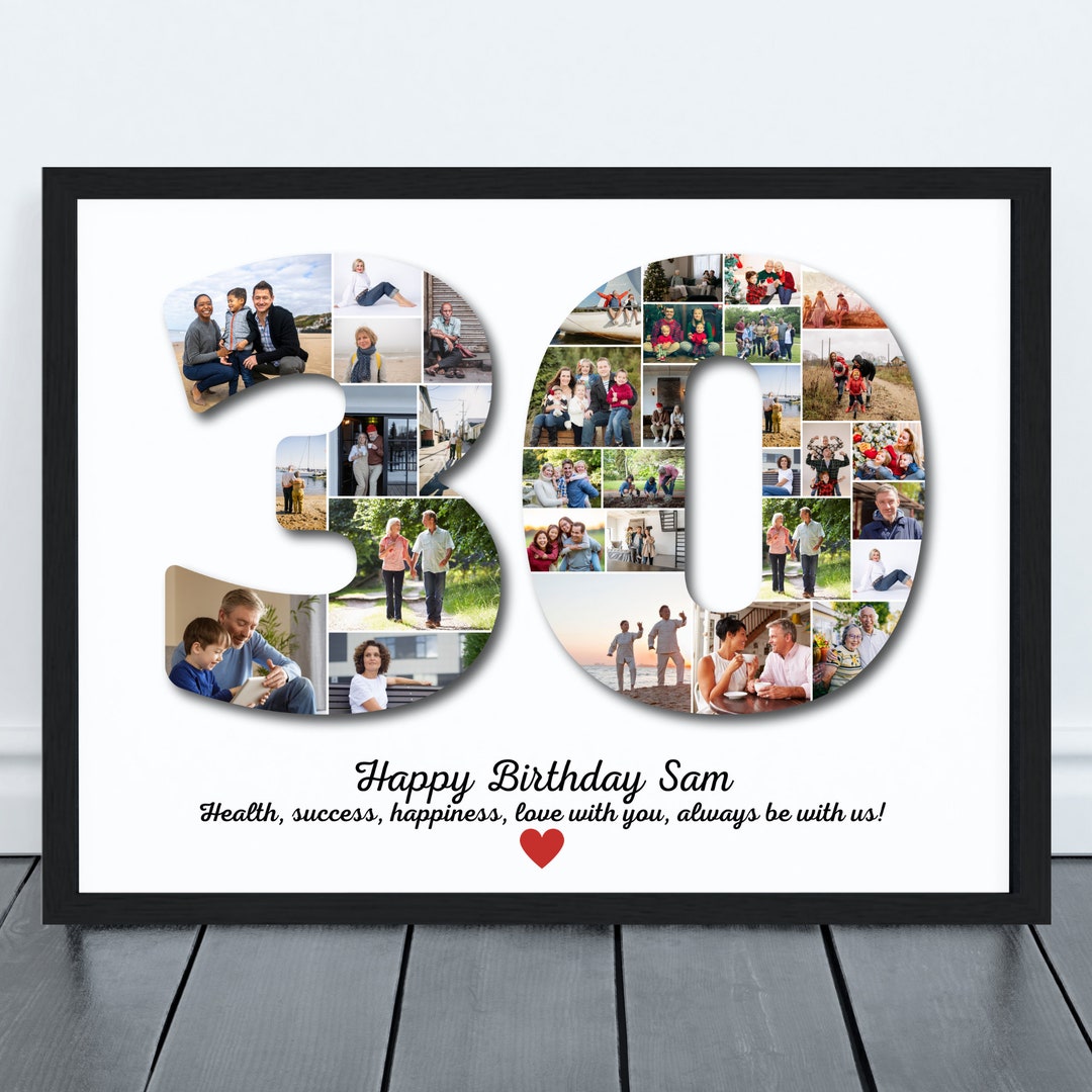 30th Birthday Photo Number Collage Personalized Gift for 30th 40th 50th ...