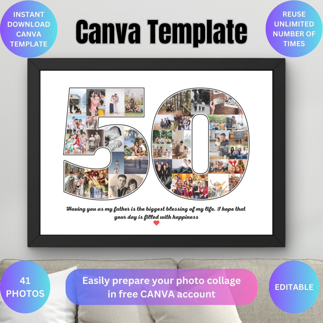 50th Birthday Photo Collage Template Editable Template - Etsy
