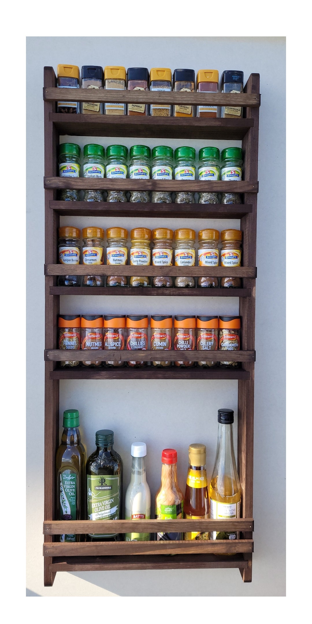 Spice and Oil Rack 5 Shelves Bottle Shelf Wooden Kitchen - Etsy