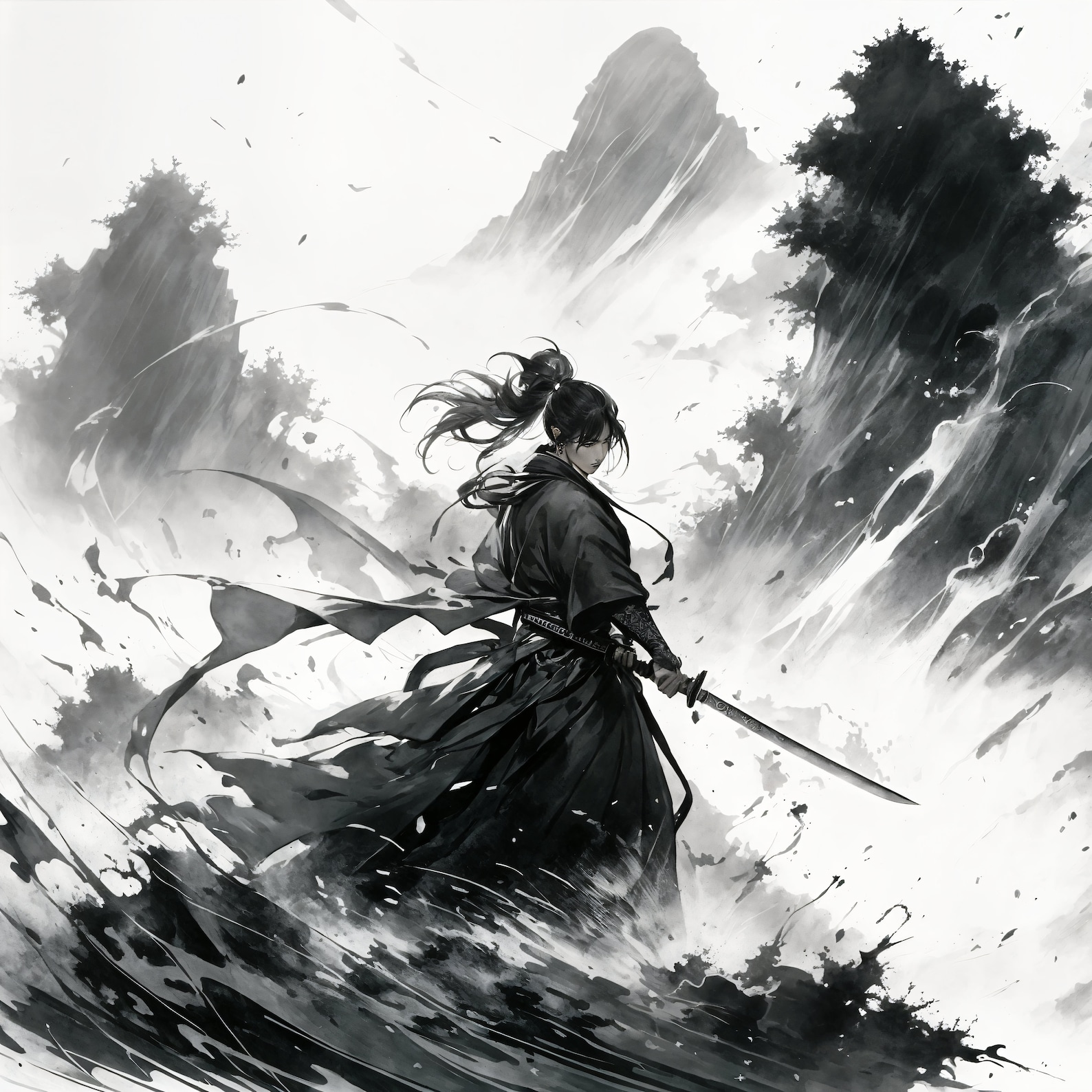 Strong Aura Wuxia Character Ink Art potrait & Landscape Sizes - Etsy