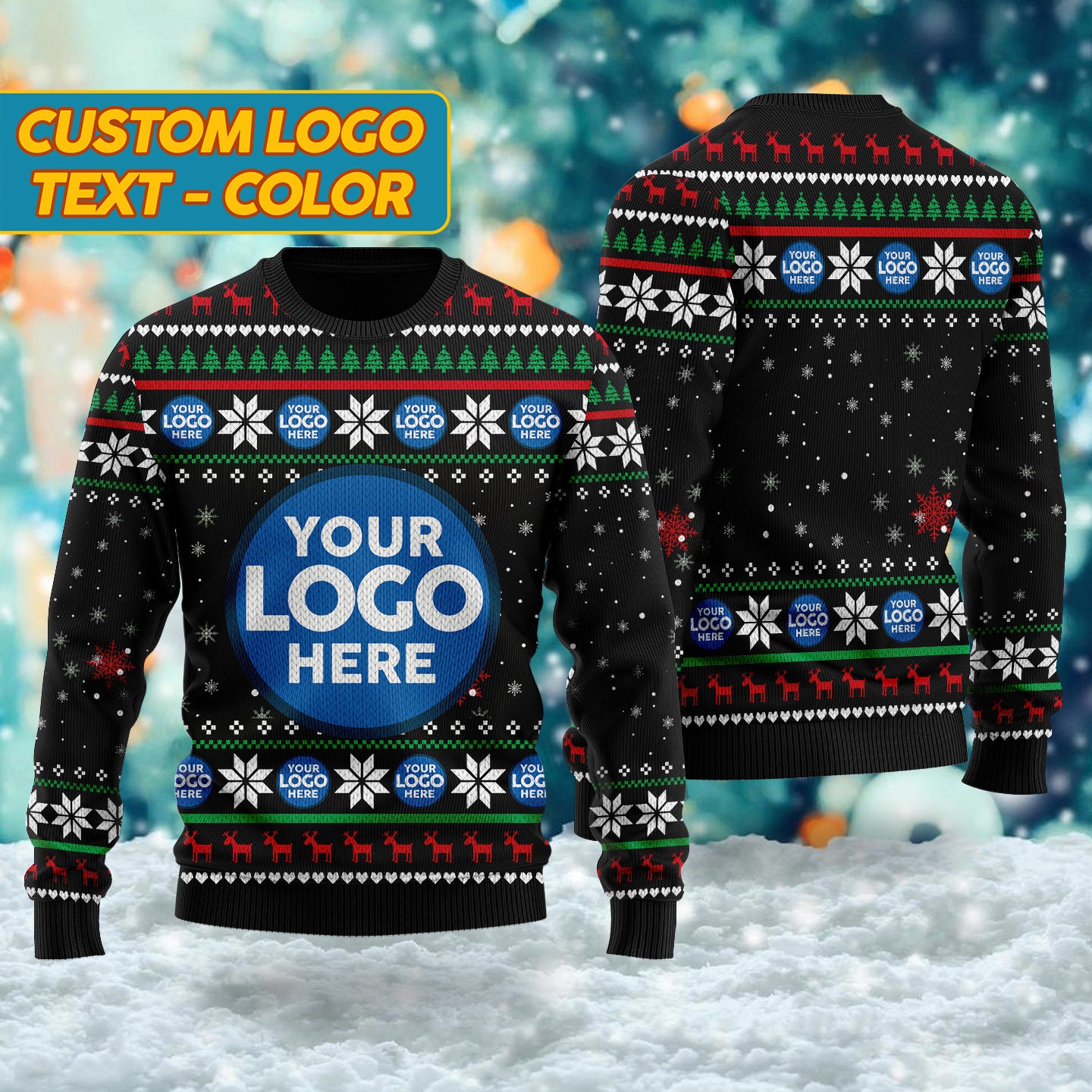 Custom Logo Company Ugly Christmas Sweater, Custom Name Xmas Sweatshirt ...