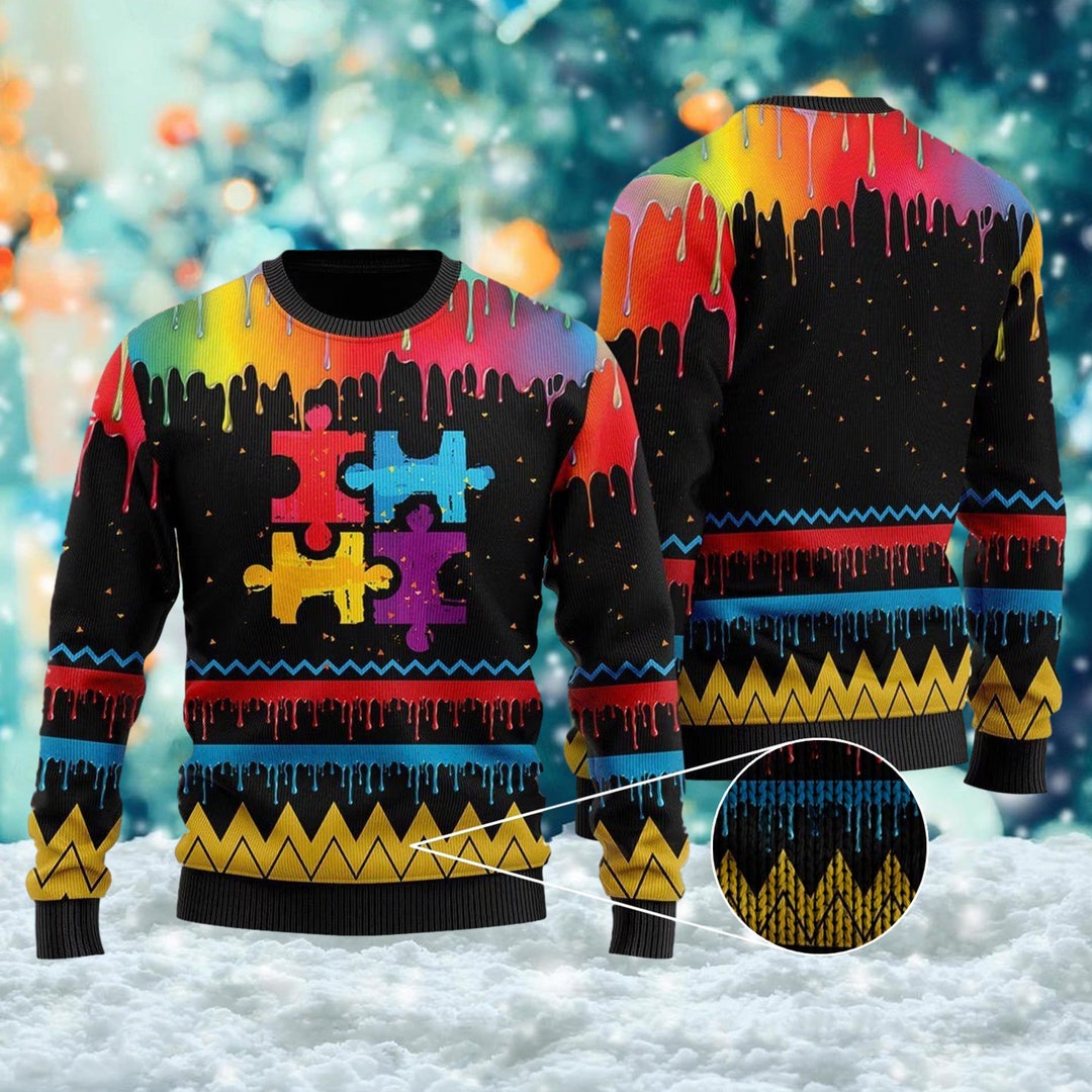 Autism Awareness Watercolor Ugly Christmas Sweater Autism - Etsy