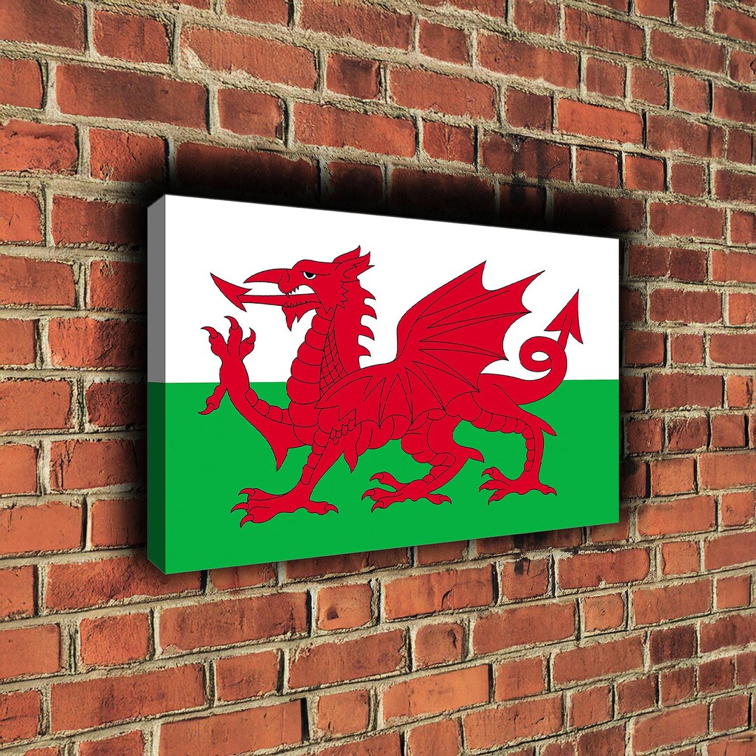 Y Ddraig Goch Wales Flag Canvas Wall Art - Handmade UK - 65x42cm - Etsy