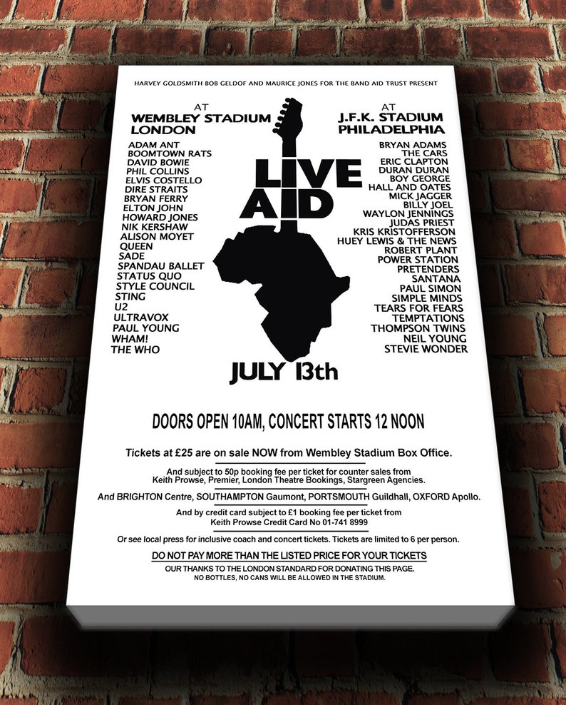 LIVE AID, Poster, Wall Canvas, Picture, Print, Art 64cm X 42cm - Etsy