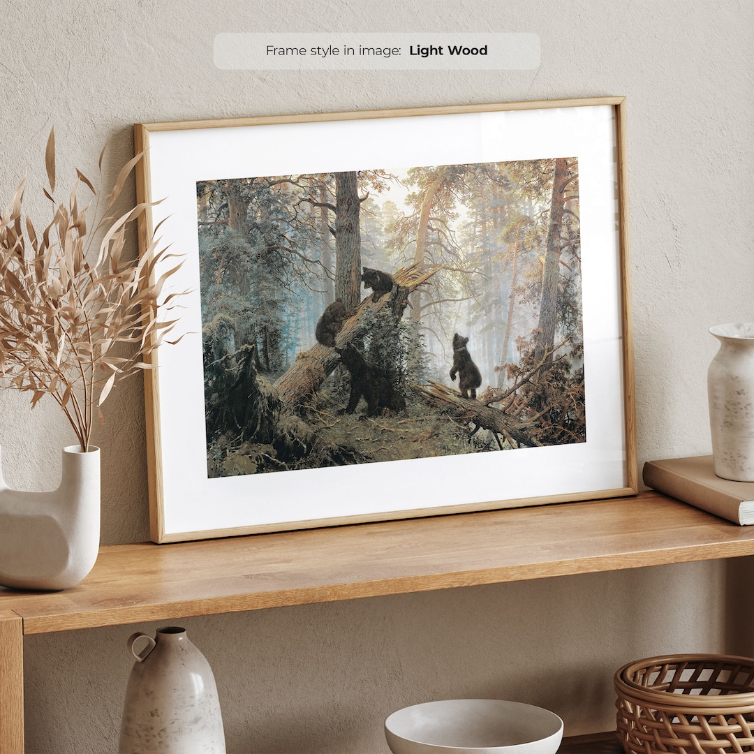 Bears in Forest Vintage Animal Poster Framed Farmhouse Wall Art Rustic ...
