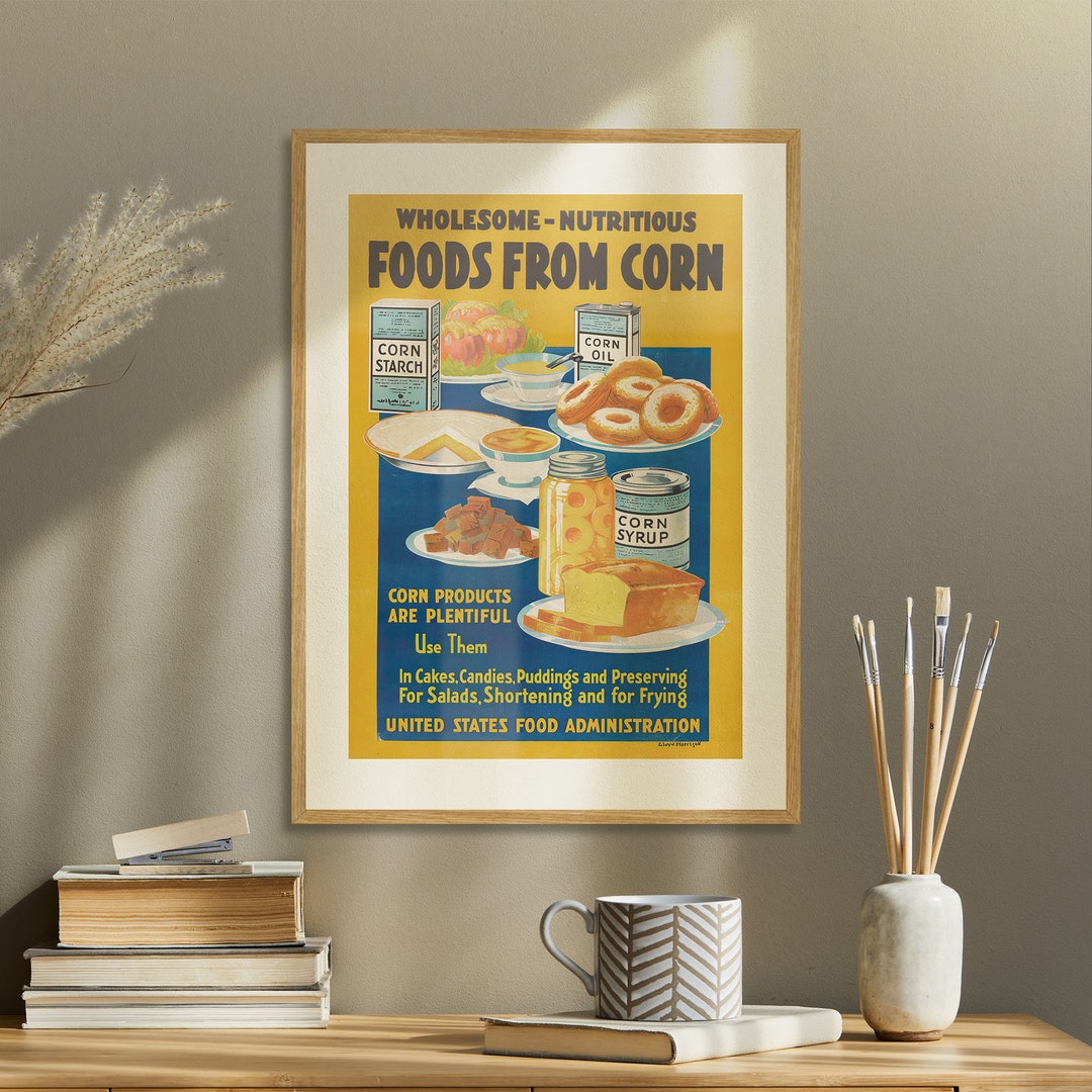 Vintage Corn Food Poster, Retro Minimalistic Home Wall Art, Aesthetic ...