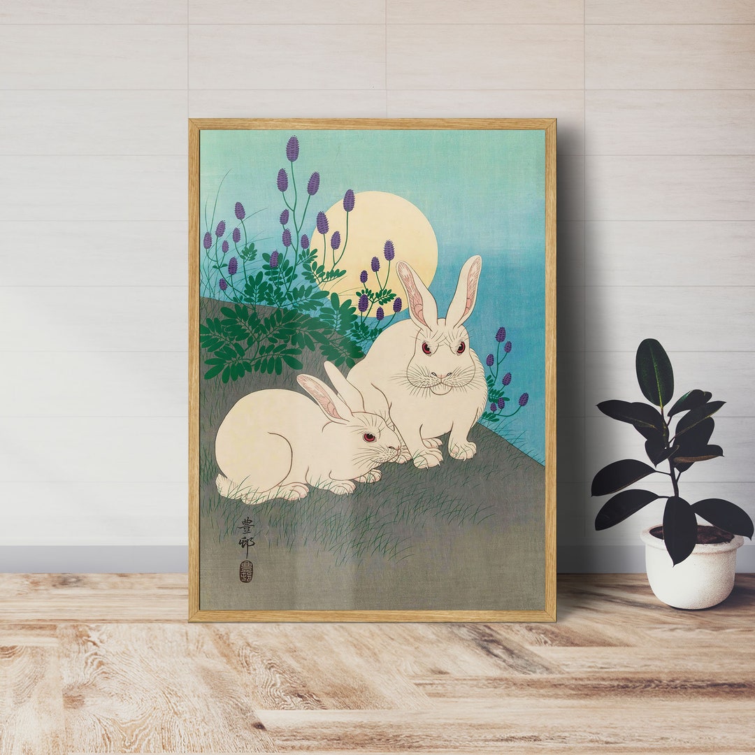 Full Moon Rabbits Poster Art Print, Hand-crafted Japanese-themed Decor ...