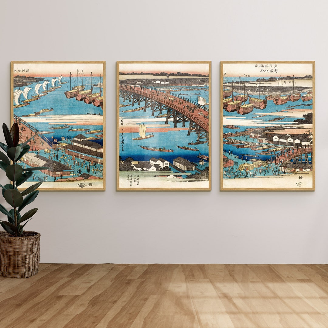 Woodcut Scene Poster Set of Three Artprint, Japanese-themed Decor ...