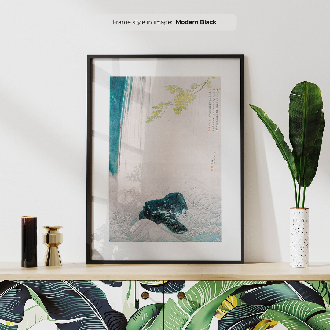 Green Maple and Waterfall - Japanese Poster | Framed Vintage Japanese ...