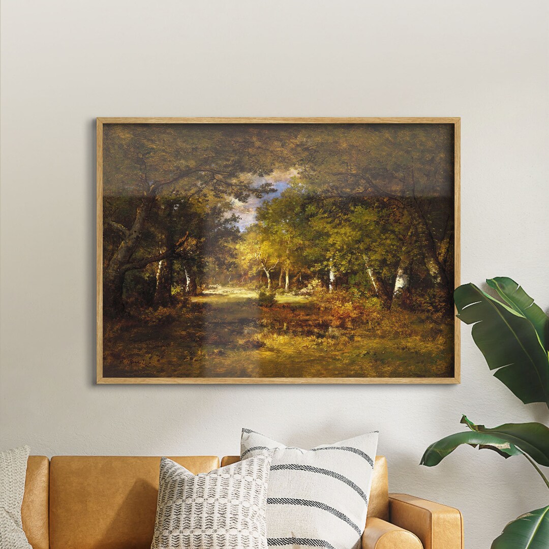 Forest Scene Painting, Minimalist Home Wall Art, Aesthetic Retro Room ...