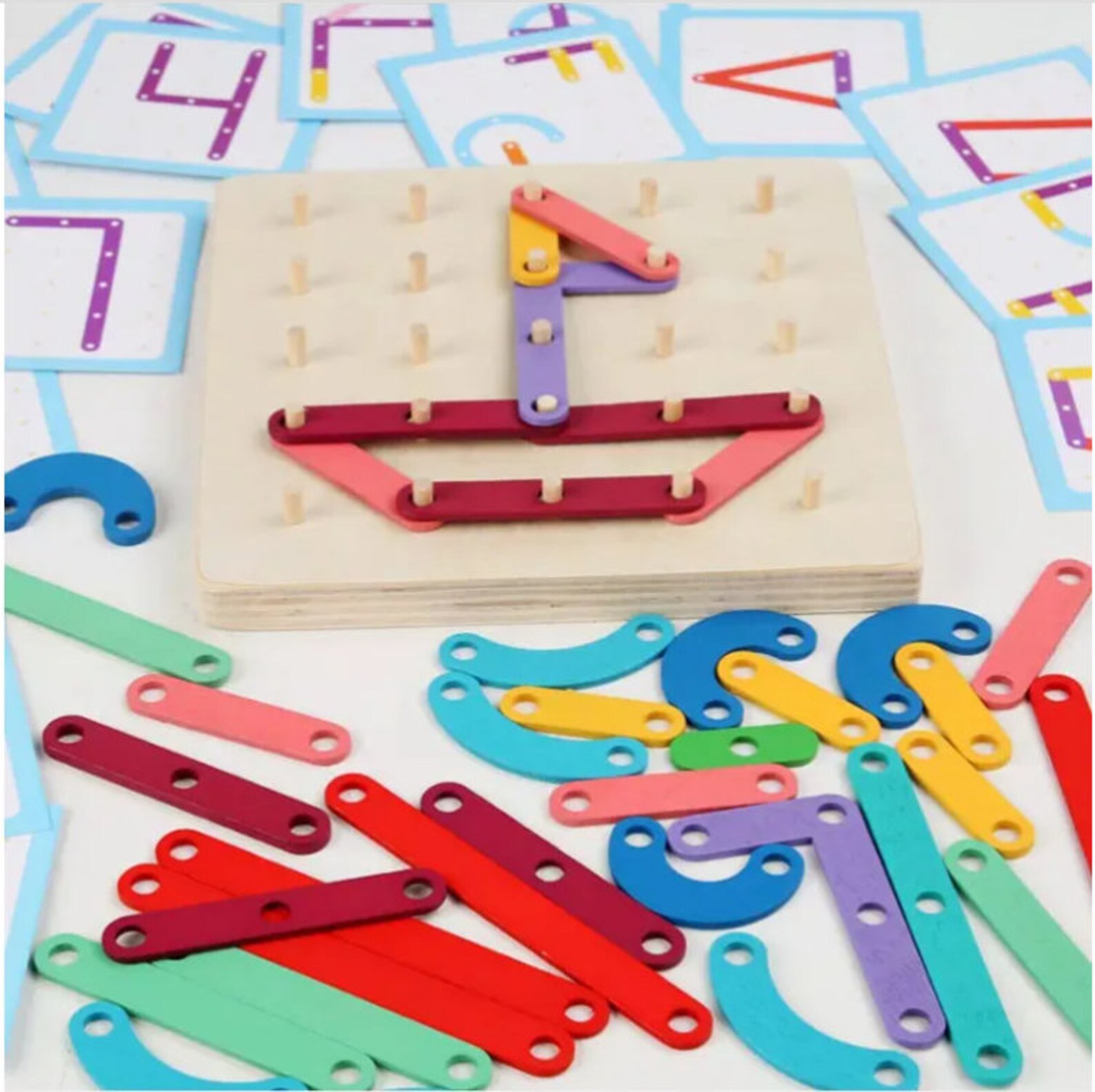Montessori Wooden Geometric Nail Board Puzzle: Early Education Toy - Etsy